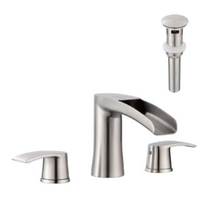 rulia bathroom faucet, 2 handles bathroom sink faucet, 3 holes waterfall faucet, bathroom vanity faucet with pop up drain, brushed pvd, rb1061