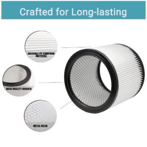 2 Pack Replacement Filter Compatible with Shop Vac 90304 90333 90350, Reusable and Washable Cartridge Filters Fits Most 5 Gallon and above Wet/Dry Vacuums