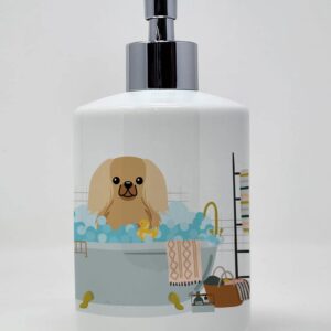 Caroline's Treasures WDK5801SOAP Fawn Sable Pekingese in Bathtub Ceramic Soap Dispenser Hand Soap Dispenser Pump Bottles for Bathroom Kitchen, Empty Refillable Liquid Soap Container