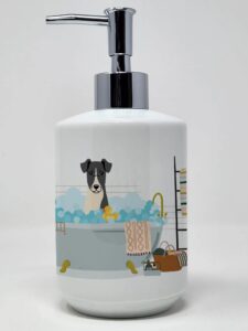 caroline's treasures wdk5795soap smooth fox terrier in bathtub ceramic soap dispenser hand soap dispenser pump bottles for bathroom kitchen, empty refillable liquid soap container