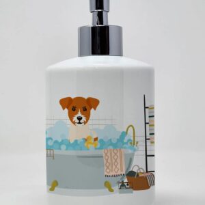 Caroline's Treasures WDK5805SOAP Jack Russell Terrier in Bathtub Ceramic Soap Dispenser Hand Soap Dispenser Pump Bottles for Bathroom Kitchen, Empty Refillable Liquid Soap Container