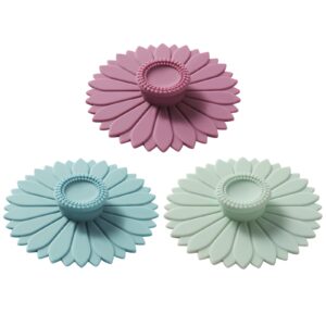 sunflower silicone cup covers (set of 3) ， multicolored silicone lids for mugs, cups, tea pots,flexible mug covers，hot cup lids for coffee & tea