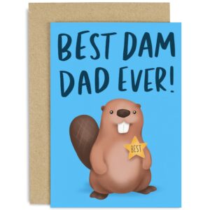 old english co. best dam dad ever birthday greeting card - beaver pun funny father's day card for dad - card for him from son or daughter - thank you card | blank inside with envelope