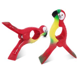 2 pcs beach towel clips holders portable towel clips for chairs beach chair clips beach towel clips（red parrot）