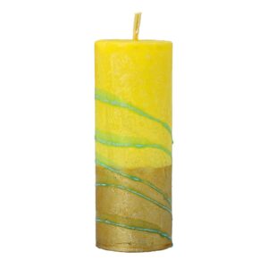 shalhevet light safed candles co. pillar havdalah candle hand dipped made in israel 6" (turquoise/gold)