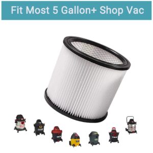 2 Pack Replacement Filter Compatible with Shop Vac 90304 90333 90350, Reusable and Washable Cartridge Filters Fits Most 5 Gallon and above Wet/Dry Vacuums