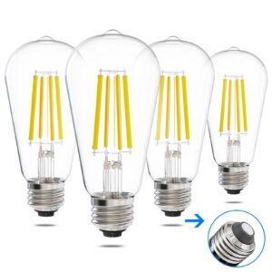 e energetic lighting st58/st18, led filament light bulbs, 3cct, 2700k/4000k/5000k,high brightness, 7w, 60 w equivalent,classic clear glass, e26, 4 pack