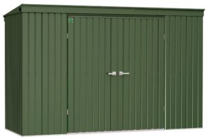 scotts 10' x 4' garden storage shed outdoor lockable water-resistant steel building with tool hanger and pent roof, green