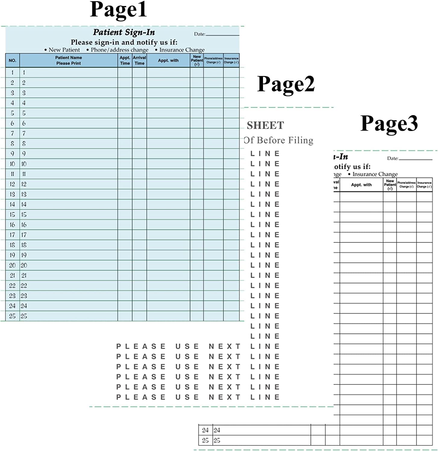 NCR Carbonless 3 Part Patient Sign in Sheets HIPAA Approved and Compliant for Confidentiality in All Medical Offices