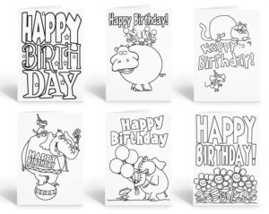 stonehouse collection happy birthday kid set of coloring greeting cards - 12 color-in card and envelopes (assorted)