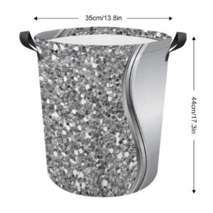 Silver Faux Glitter Glam Bling Laundry Basket Hamper Bag Dirty Clothes Storage Bin Waterproof Foldable Collapsible Toy Organizer for Office Bedroom Clothes Toys Gift Basket