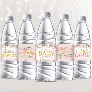 colarr 72 pcs pink baby shower water bottle labels baby shower water bottle wrappers for girls water bottle labels pink gold flower baby shower party decoration floral baby shower party supplies