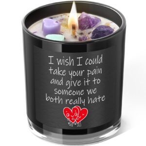 get well candle with healing crystals - get well gifts for women after surgery, humor surgery recovery gifts for women, get well soon gifts, lavender scented candle, 10 oz, black