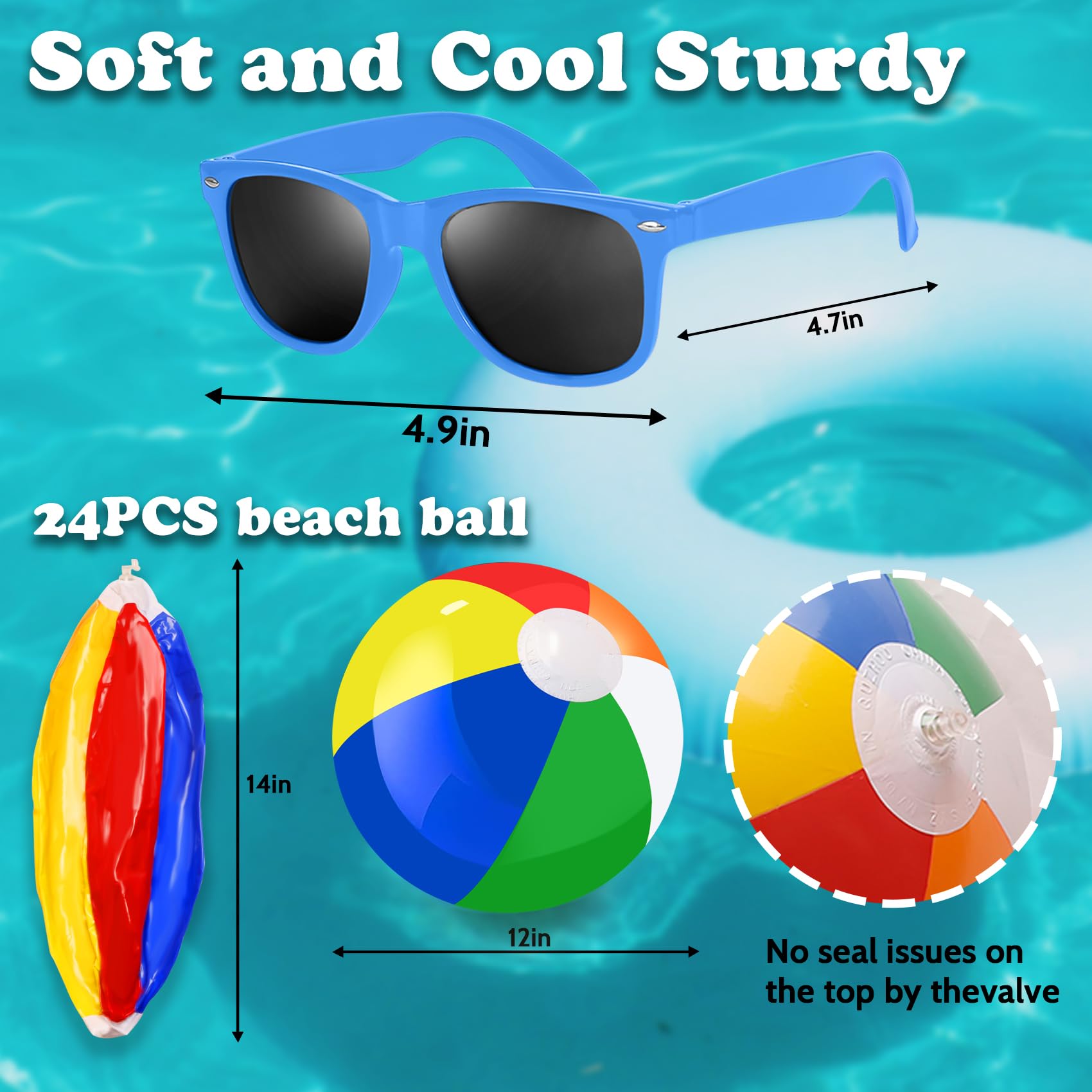 48 Pieces Summer Sunglasses Beach Balls Bulk Party Favors for Kids 24Pack Neon Sunglasses 24Pack Beach Balls Kid Boys Girls Graduation Party Supplies for Beach Day Pool Party Favors Goodie Bag Favors