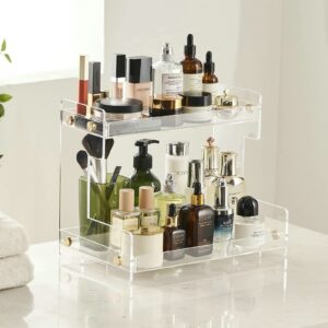 clear bathroom countertop organizer, 2 tier standing counter organizer, bathroom organizer shelf cosmetic storage holder (acrylic) shunli