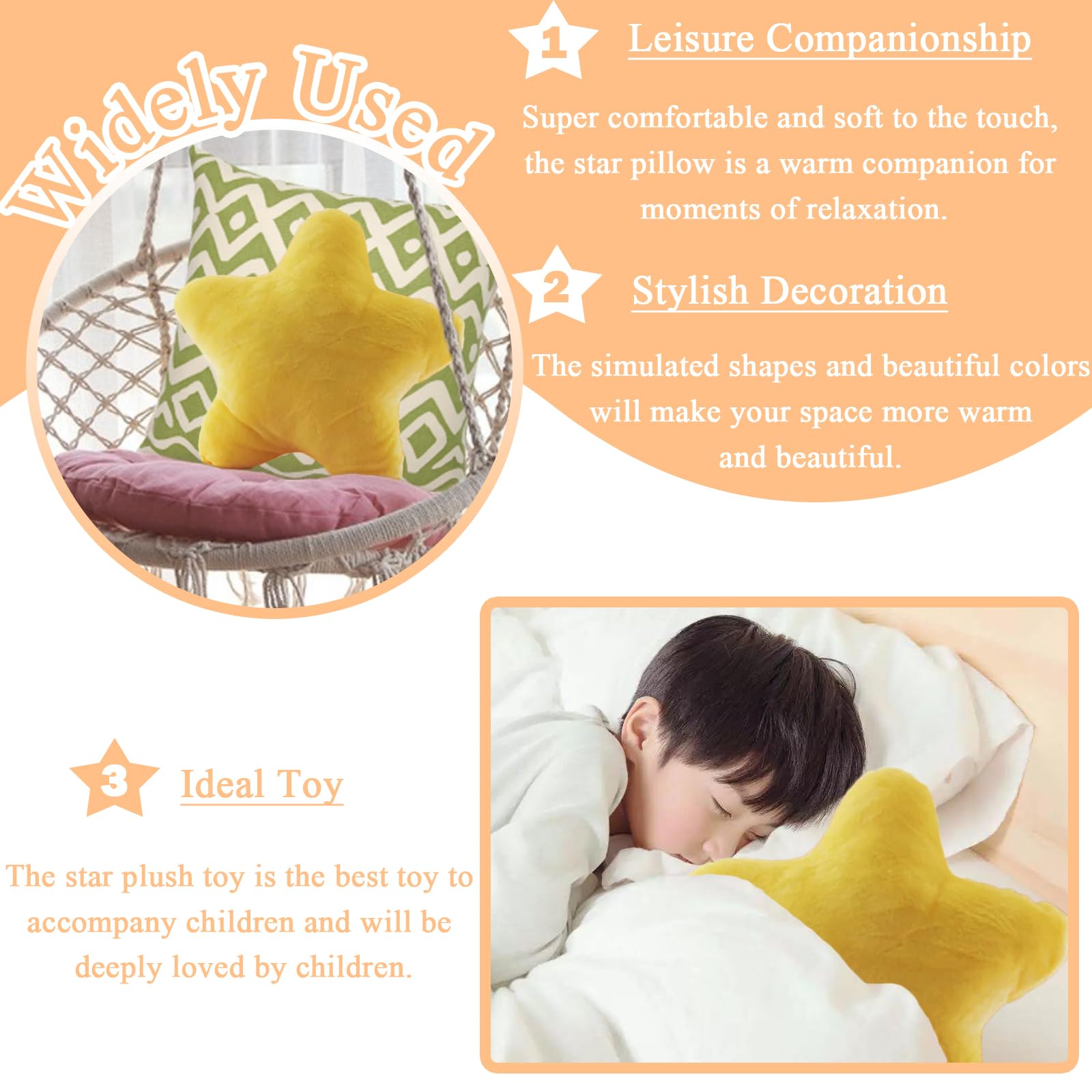 zhidiloveyou 2PCS Star Pillow Plush Yellow Stuffed Star Shaped Pillow Cute Toy for Kids 15.7"