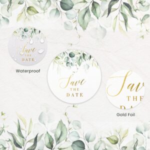 Mobiusea Creation Greenery Save The Date Stickers for Envelopes | 1.4 inch | Gold Foil | 108pcs Waterproof Invitation Stickers for Wedding, Bridal Shower, Birthday, Baby Shower