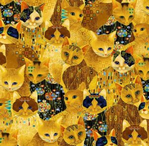 cleo by chong a hwang for timeless treasures gold and black bejeweled cats cotton fabric by the yard