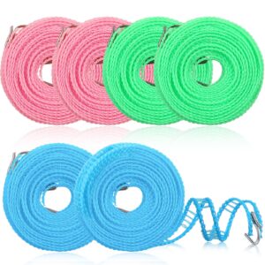 6 pack clothesline windproof clothesline 16.4 ft windproof clothes drying rope blue pink green adjustable nylon clothesline hanging portable travel clothesline for indoor outdoor laundry camping home