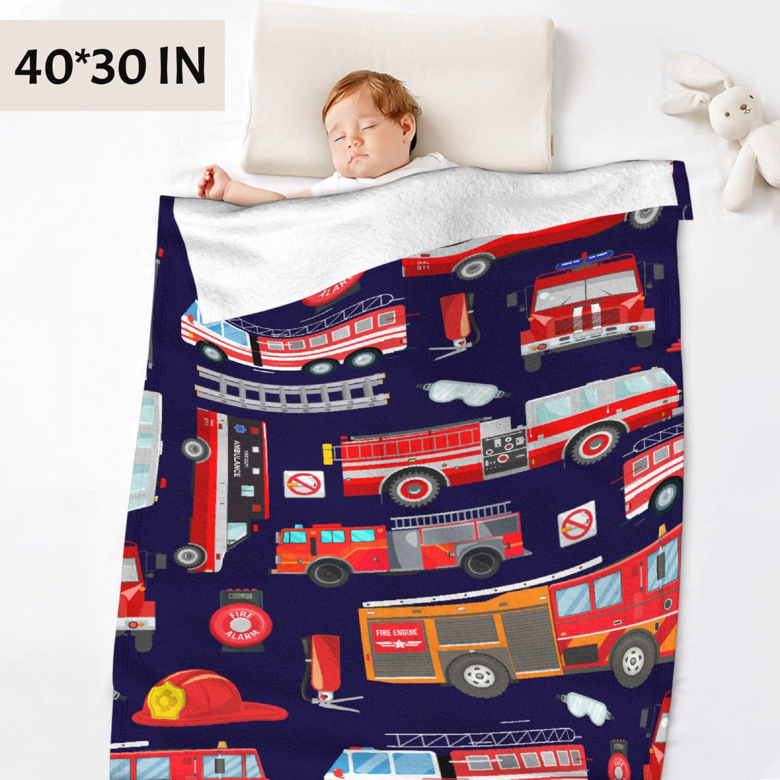 Fire Truck Blanket for Boys, Fire Truck Throw Blanket for Kids, Blue Firefighter for Teens, Soft Lightweight Flannel Truck Car Blankets for Teen Men Birthday Gifts Sofa Couch Bed Decor 40x30In