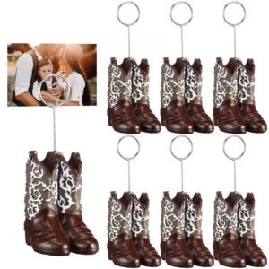 tatuo 6 pcs cowboy boots table number holders cute photo balloon place card holder cute table number stands picture menu memo clips for food signs party wedding anniversary decorations (dark brown)