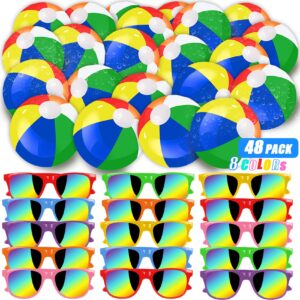 48 pieces summer sunglasses beach balls bulk party favors for kids 24pack neon sunglasses 24pack beach balls kid boys girls graduation party supplies for beach day pool party favors goodie bag favors