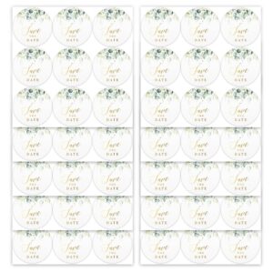 Mobiusea Creation Greenery Save The Date Stickers for Envelopes | 1.4 inch | Gold Foil | 108pcs Waterproof Invitation Stickers for Wedding, Bridal Shower, Birthday, Baby Shower