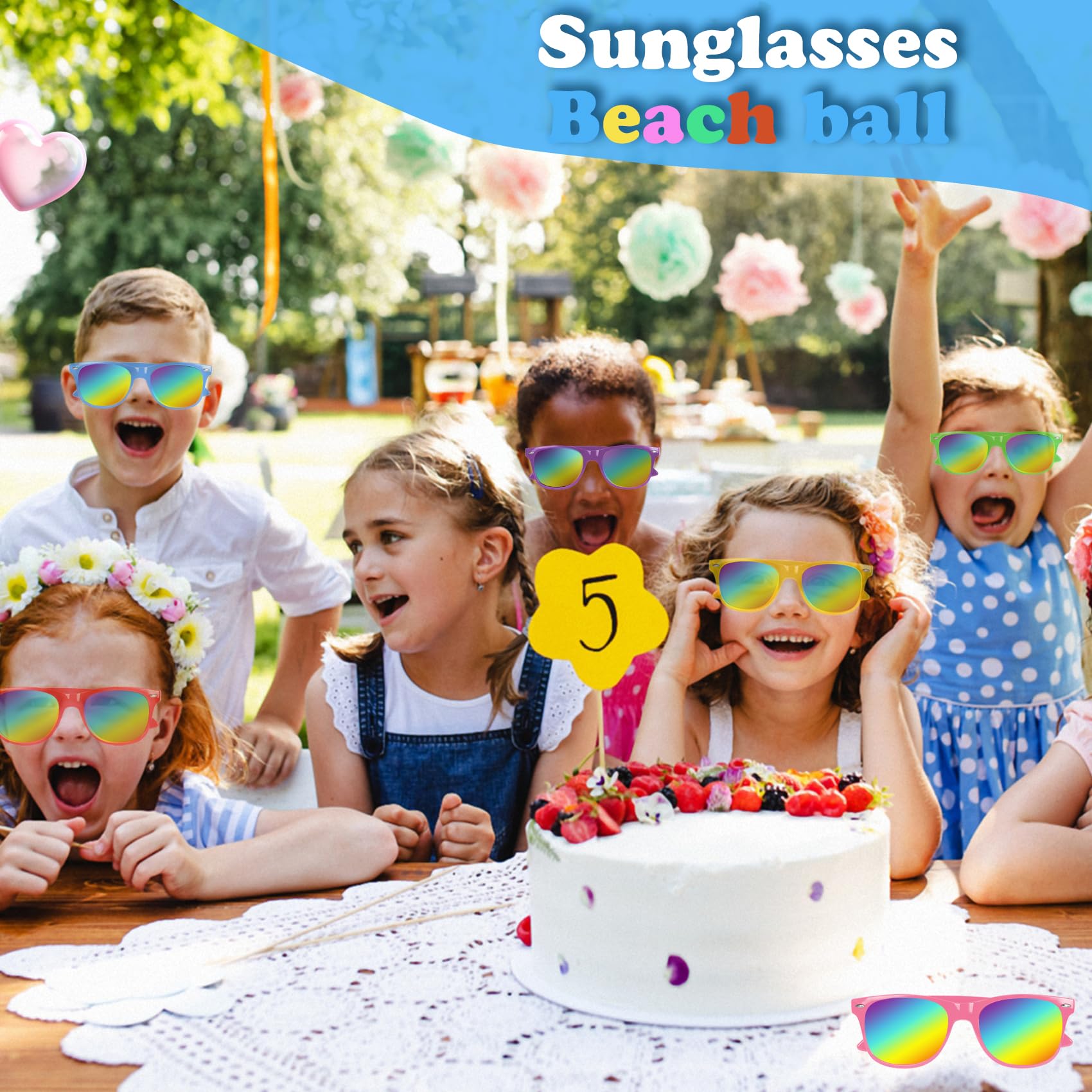 48 Pieces Summer Sunglasses Beach Balls Bulk Party Favors for Kids 24Pack Neon Sunglasses 24Pack Beach Balls Kid Boys Girls Graduation Party Supplies for Beach Day Pool Party Favors Goodie Bag Favors