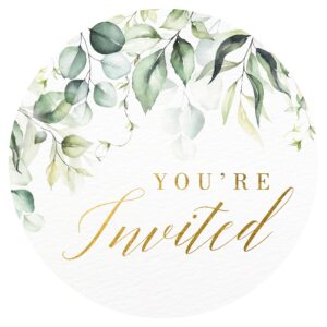 mobiusea creation greenery wedding invitation stickers | 1.4 inch | gold foil | 108pcs waterproof wedding envelope stickers for wedding, bridal shower, birthday, baby shower and party