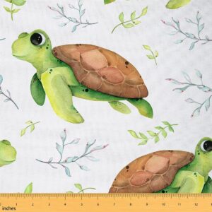 cute sea turtles fabric by the yard watercolor cartoon wild sealife decor fabric for kids boys girls outdoor natural leaves rustic style fabric for bed outdoor indoor diy projects 1 yard