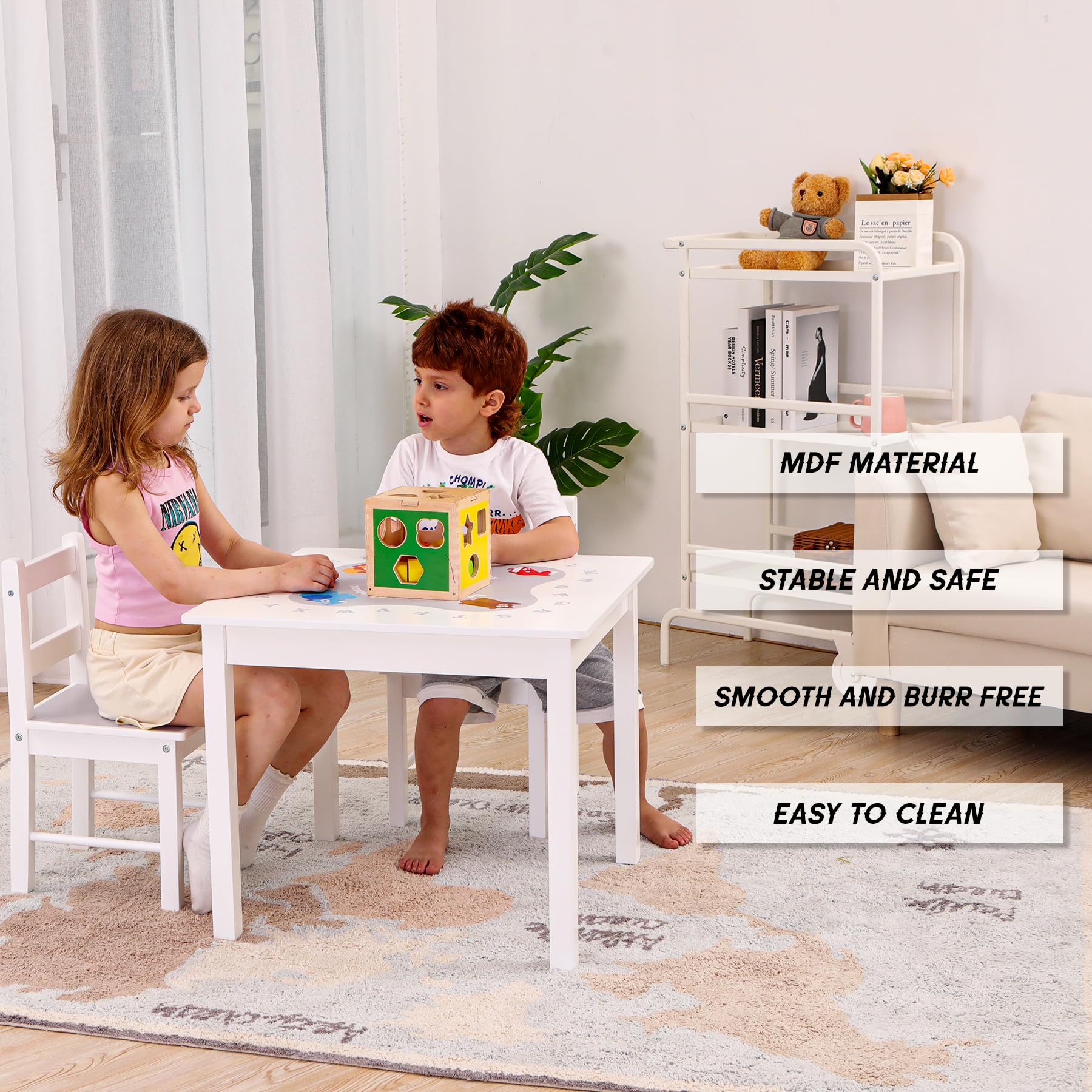 Woodenland Kids Table and Chairs Set, Wooden Toddler Table and 2 Chairs Set, Kid's Furniture for Girls Boys, Sturdy Wooden Table for Bedroom Playroom, Gift for Halloween and Christmas