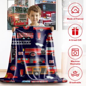 Fire Truck Blanket for Boys, Fire Truck Throw Blanket for Kids, Blue Firefighter for Teens, Soft Lightweight Flannel Truck Car Blankets for Teen Men Birthday Gifts Sofa Couch Bed Decor 40x30In