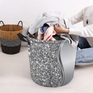 Silver Faux Glitter Glam Bling Laundry Basket Hamper Bag Dirty Clothes Storage Bin Waterproof Foldable Collapsible Toy Organizer for Office Bedroom Clothes Toys Gift Basket