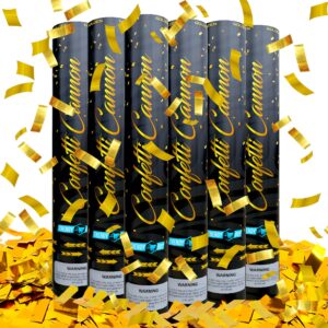 [6 pack] 12" biodegradable gold confetti poppers | confetti cannon for birthdays, graduation, weddings, pranks, new years celebration | trendy buy party poppers confetti shooters | shoots 25ft