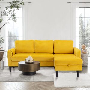 hdxdkog l-shaped sectional sofa with pull-out bed 72" sectional sleeper sofa bed with storage chaise lounge and pocket, upholstered corner couch for living room home office (mustard)