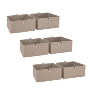 riverridge kids 6pc folding storage bins set - 10.5”w x 5”h fabric boxes with handles for closet organizer & storage - taupe cube storage organizer for toys, clothes & crafts - fits shelve