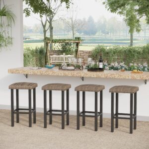 sophia & william outdoor patio bar stools set of 4, counter height backless rattan wicker bar chairs with adjustable feet mats, patio furniture with metal frame for patio kitchen dining, 26.4" h