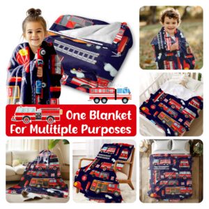 Fire Truck Blanket for Boys, Fire Truck Throw Blanket for Kids, Blue Firefighter for Teens, Soft Lightweight Flannel Truck Car Blankets for Teen Men Birthday Gifts Sofa Couch Bed Decor 40x30In