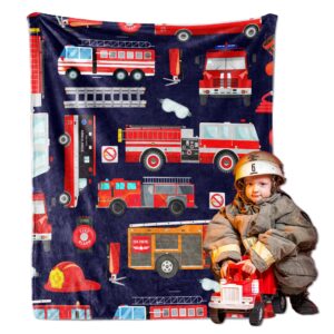 fire truck blanket for boys, fire truck throw blanket for kids, blue firefighter for teens, soft lightweight flannel truck car blankets for teen men birthday gifts sofa couch bed decor 40x30in