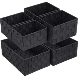 posprica woven storage baskets for organizing 6 pack, large&small storage cube bins set for bathroom, storage boxes container for drawer, closet, shelf, dresser, black