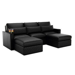 seatcraft diamante sofa w/two ottomans, living room, italian leather, down feather lining, strong engineered reinforced wood frame, black