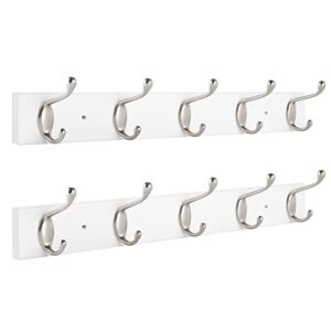 roorevo wall mounted coat rack with 5 hooks - 2 pack - wall coat hooks wall hat hanger, satin nickel & white