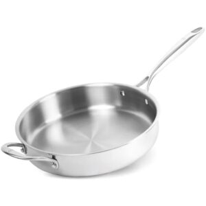 sardel 4qt saute pan - made in italy, stainless steel deep frying pan for sauteeing, non stick, lightweight, sturdy heat resistant handle, induction compatible & oven safe