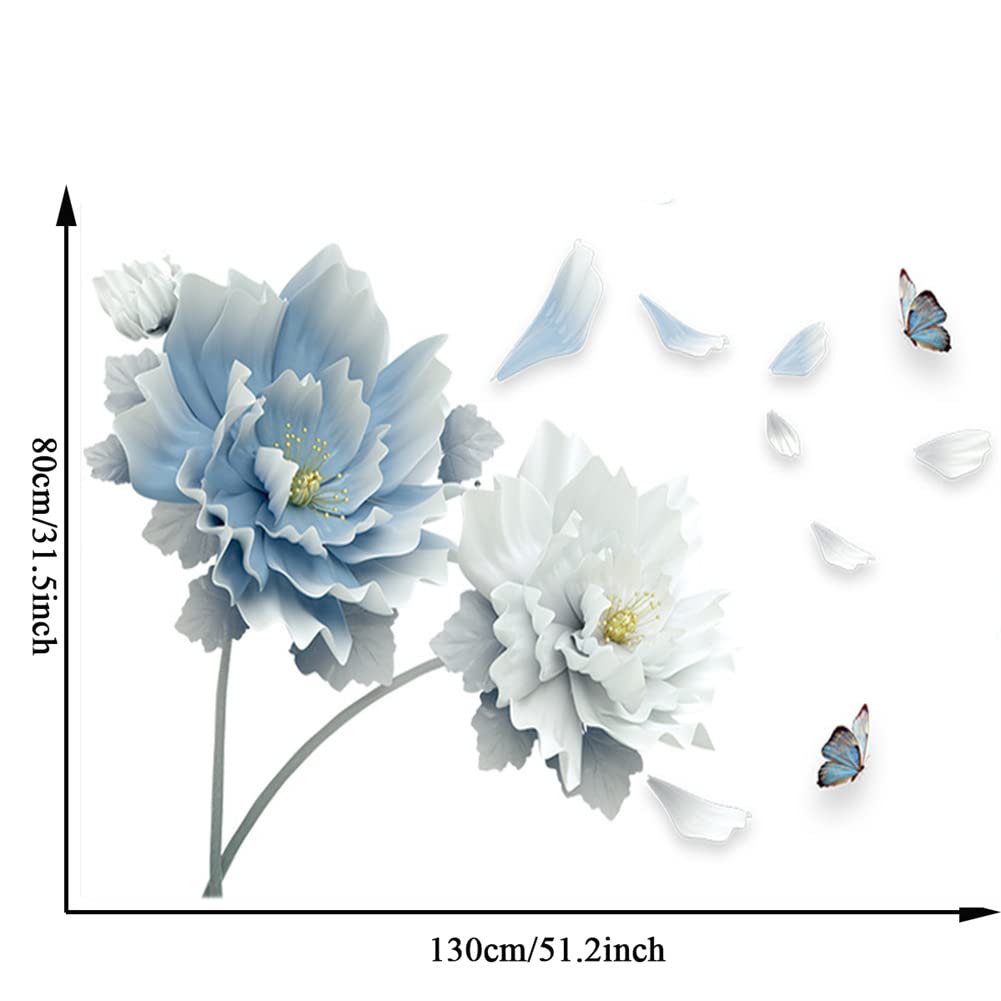 Blue Flower Wall Decals Stickers,Peel and Stick Flower Wall Sticker DIY Floral Wall Art for Bedroom Living Room Classroom Office (2 Blue Peony Flowers)