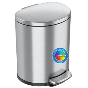 itouchless softstep 5.3 gallon home trash can with odor filter & removable inner bucket, stainless steel, 20 liter space-saving semi-round step pedal garbage bin for bedroom, bathroom