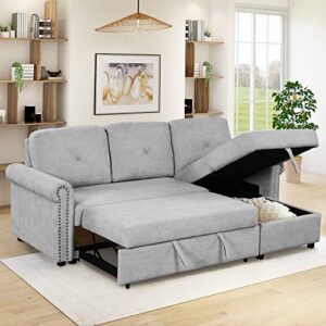 erye l-shaped pull out sleeper couch bed velvet tufted upholstered convertible reversible sleep sectional sofa with pullout sofabed for living room