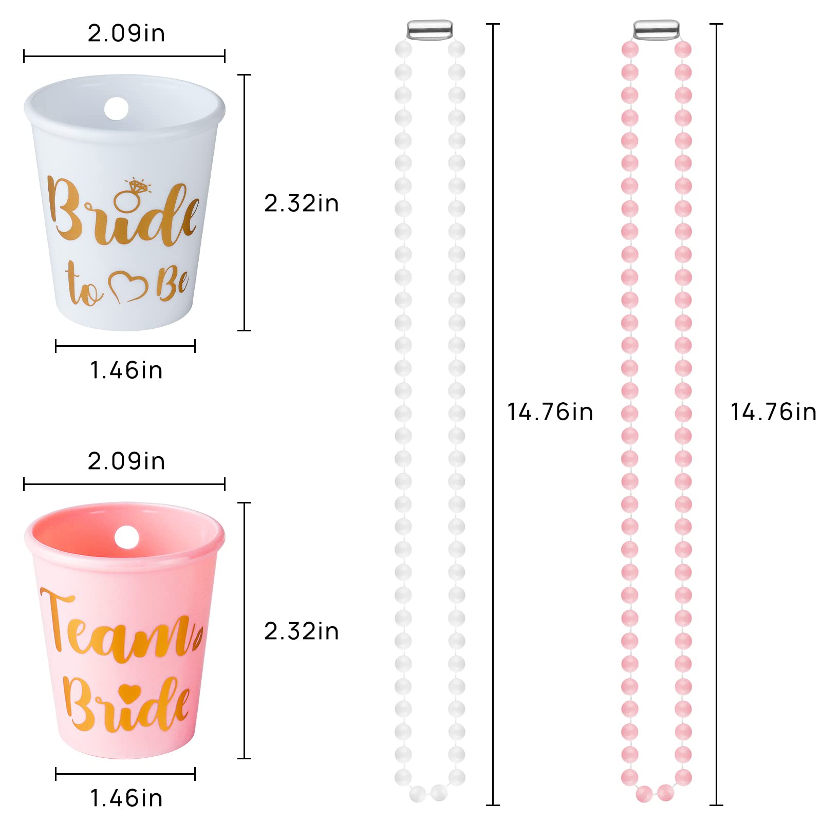 MGupzao Bachelorette Party Favors Shot Glass Necklace 8Pcs Bride to Be and Team Bride Cup Necklace with Plastic Beads for Bridal Shower Engagement Party Pink and White