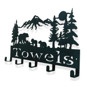 towels hooks, towels racks, towels holder, metal bears sign multipurpose hanger with 5 hooks waterproof (black)