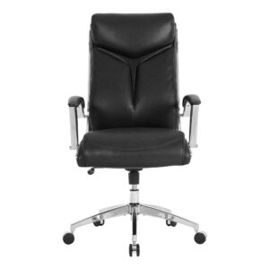 Realspace® Modern Comfort Verismo Bonded Leather High-Back Executive Office Chair, Black/Chrome, BIFMA Compliant