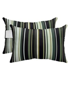 chaise lounge head resting pillows, black green stripe outdoor chaise pillows, waterproof patio furniture pillows with insert and adjustable elastic stripe for recliner beach chair